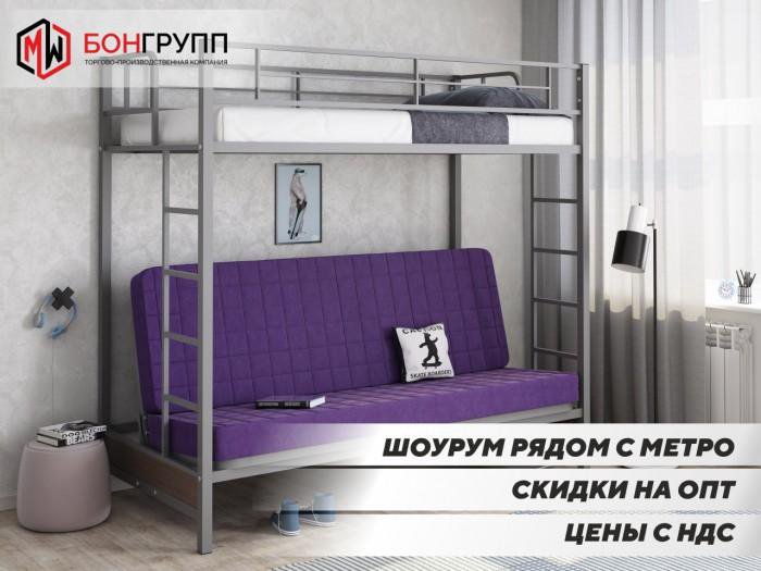 Двухъярусная кровать с диваном Мадлен серая – купить в Москве, цена 28 ...